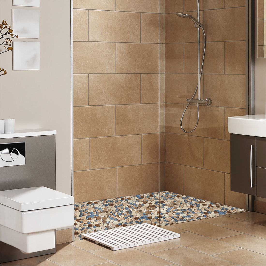 Parrotile Yosemite Matte Pebble Stone Shower Tile Extremely Non Slip